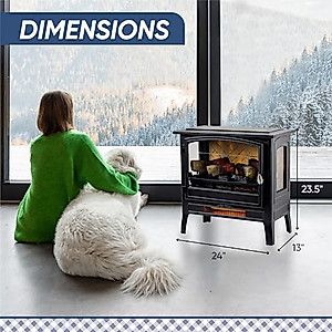 Country Living Infrared Freestanding Electric Fireplace Stove Heater in Black | Provides Supplemental Zone Heat with Remote, Multiple Flame Colors, Metal Design with Faux Wooden Logs