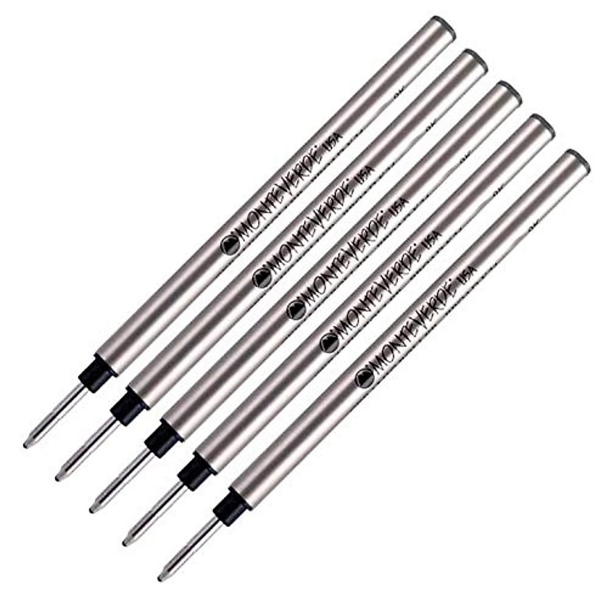 5 pack - Monteverde Capless Rollerball Pen Refills Compatible With Pelikan Rollerball Pens, Medium (Bulk Packed) (Black)