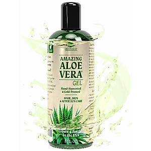 Amazing Aloe Vera Gel - Freshly Cut, 100% Pure Aloe, Premium Quality, Vegan, Unscented - Natural Sunburn Relief, After Shave, Skin, Face & Hair Care 8oz