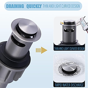 ALEASHA Bathroom Sink Drain with Overflow Vessel Sink Stopper,Pop Up Drain for Bathroom Sink Pop Up Drain Stopper for Hair Catcher,Brushed Nickel