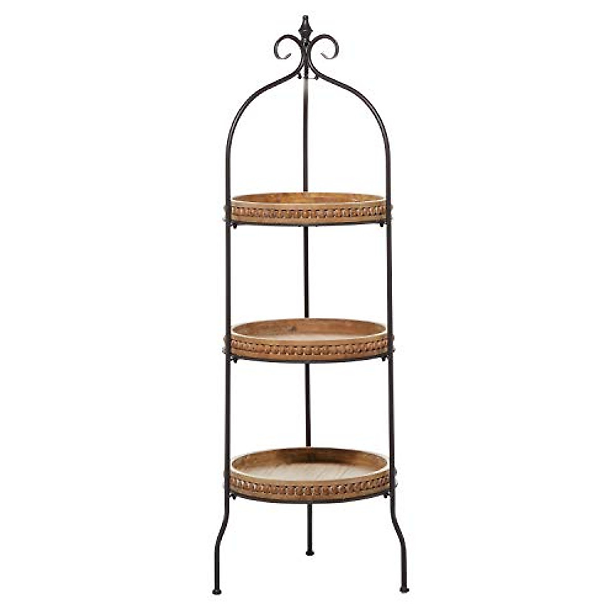 Deco 79 Metal Arched Beaded 3 Shelves Shelving Unit with Scroll Top, 17" x 17" x 51", Brown