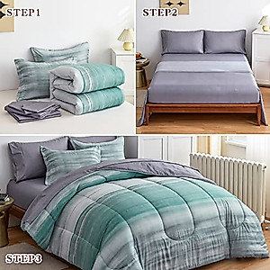Joyreap 6 Piece Bed in a Bag Twin, Light Gray Stripes Reversible Design, Microfiber Comforter Set for All Season- 1 Comforter, 2 Pillow Shams, 1 Flat Sheet, 1 Fitted Sheet, 1 Pillowcase