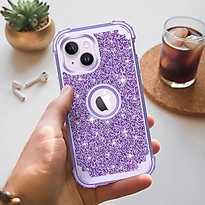 LONTECT for iPhone 14 Plus Case Glitter Sparkly Bling Shockproof Heavy Duty Hybrid Sturdy High Impact Protective Cover Case for Apple iPhone 14 Plus, Shiny Purple