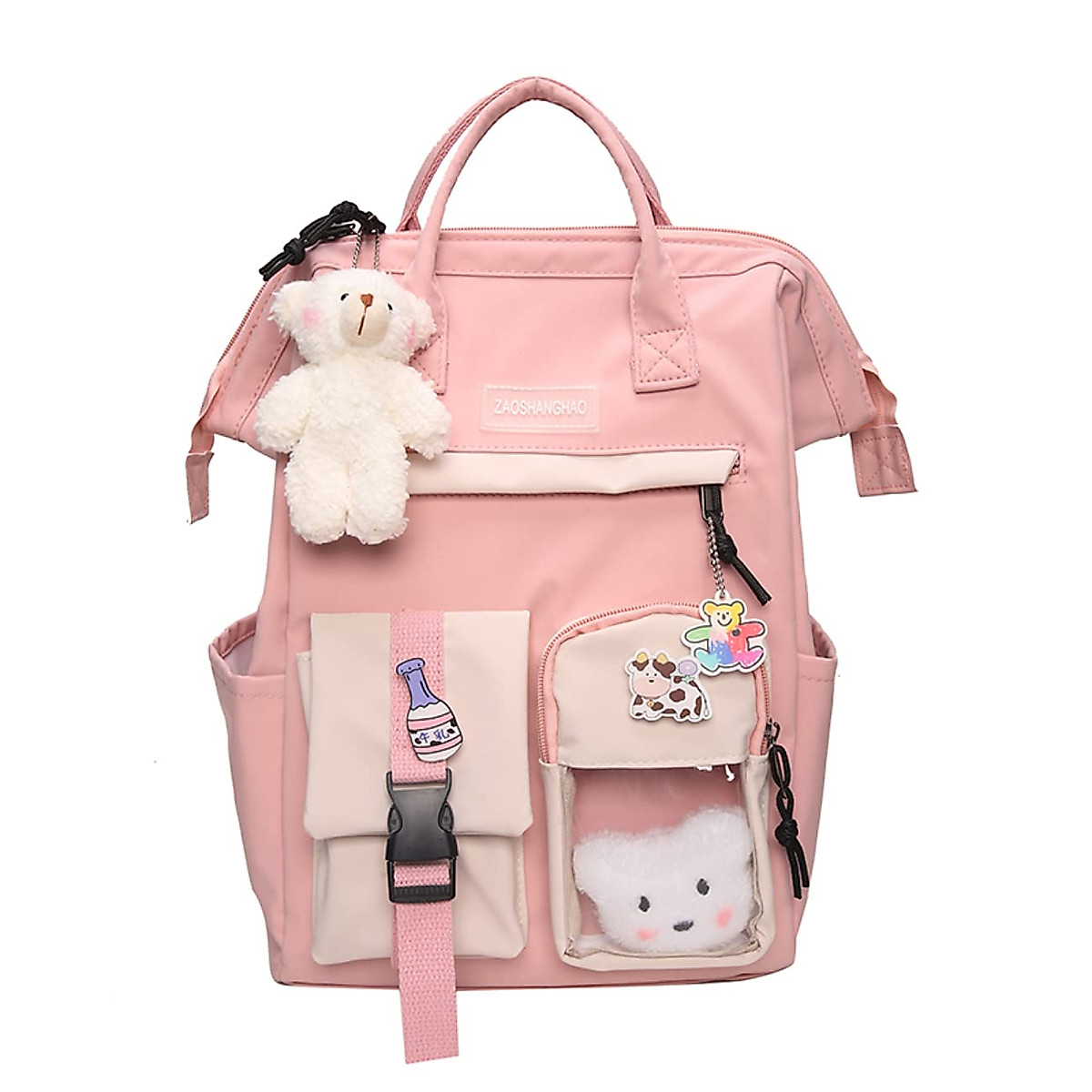 Kawaii Backpack with Kawaii Pin and Accessories Backpack Cute Aesthetic Backpack Cute Kawaii Backpack for School (Pink)