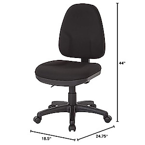 Office Star Ergonomic Dual Function Office Task Chair with Adjustable Padded Back and Built-in Lumbar Support, Armless, Icon Black Fabric