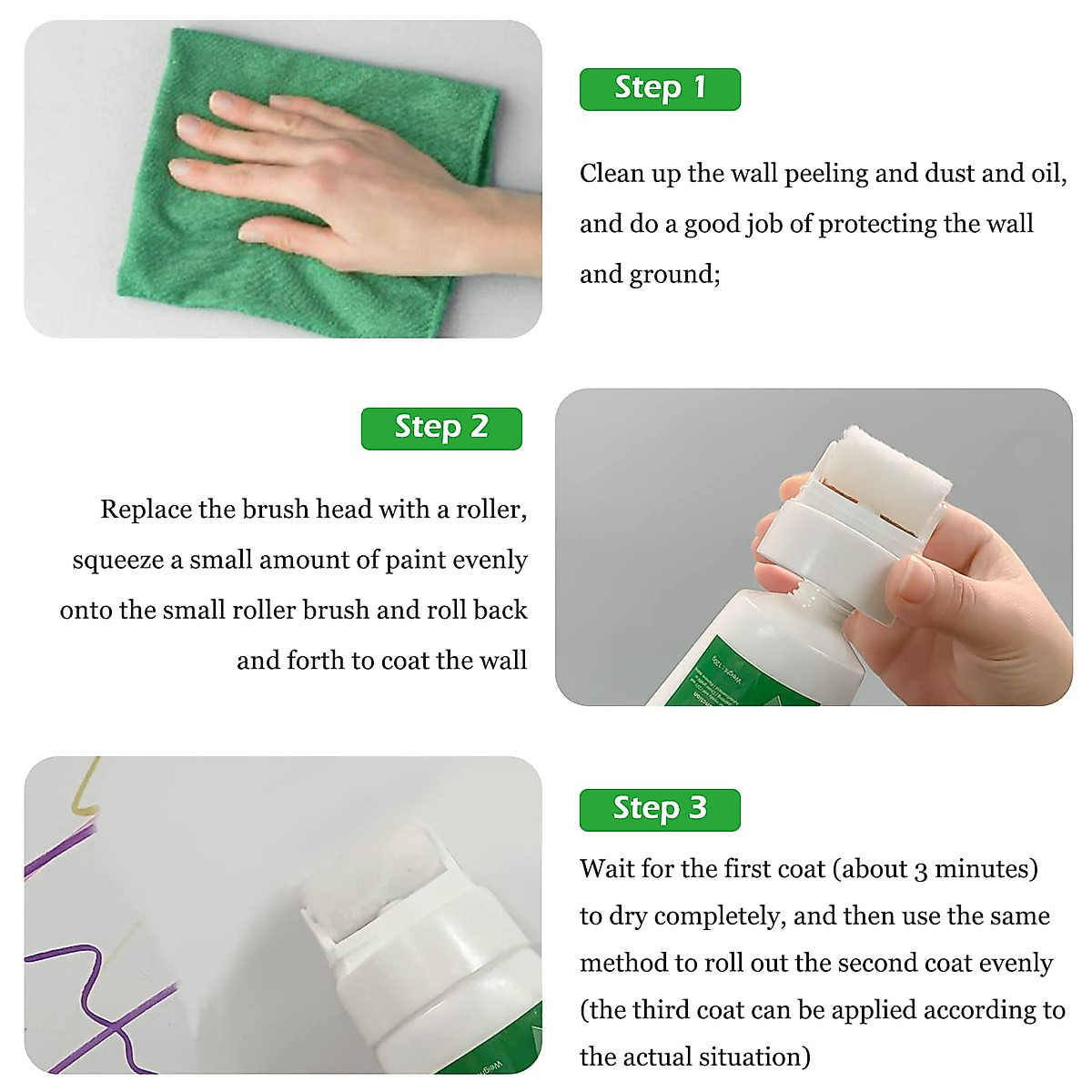White Paint for Wall Touch up Paint for Walls Repair Tool,Paint Roller Brush for Walls Repair Tool,Suitable for Repairing The Wall with Latex Paint,Flat,Ceiling Wall,Water Based (1pcs, White)