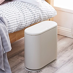 HANAMYA 8 Liter Slim Trash Can with Press Top Lid, Garbage Bin, for Home, Office, Bathroom, White