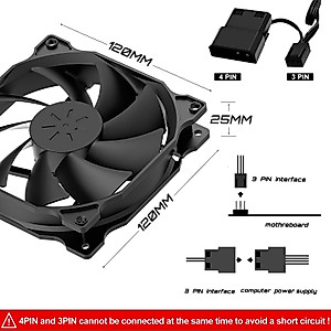 uphere 3-Pack Long Life Computer Case Fan 120mm Cooling Case Fan for Computer Cases Cooling,12BK3-3