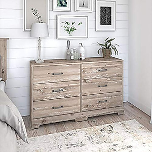 Bush Furniture Bedroom River Brook 6 Drawer Dresser, Barnwood