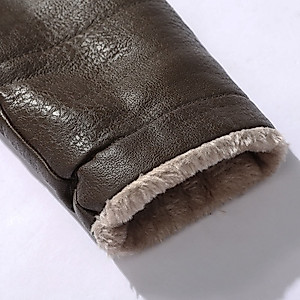 WOSJKDJ Mens Leather Jacket 3/4 Length Faux Leather Fur Coat Warm Winter Long PU Leather Jacket Lined Duster Trench Coat