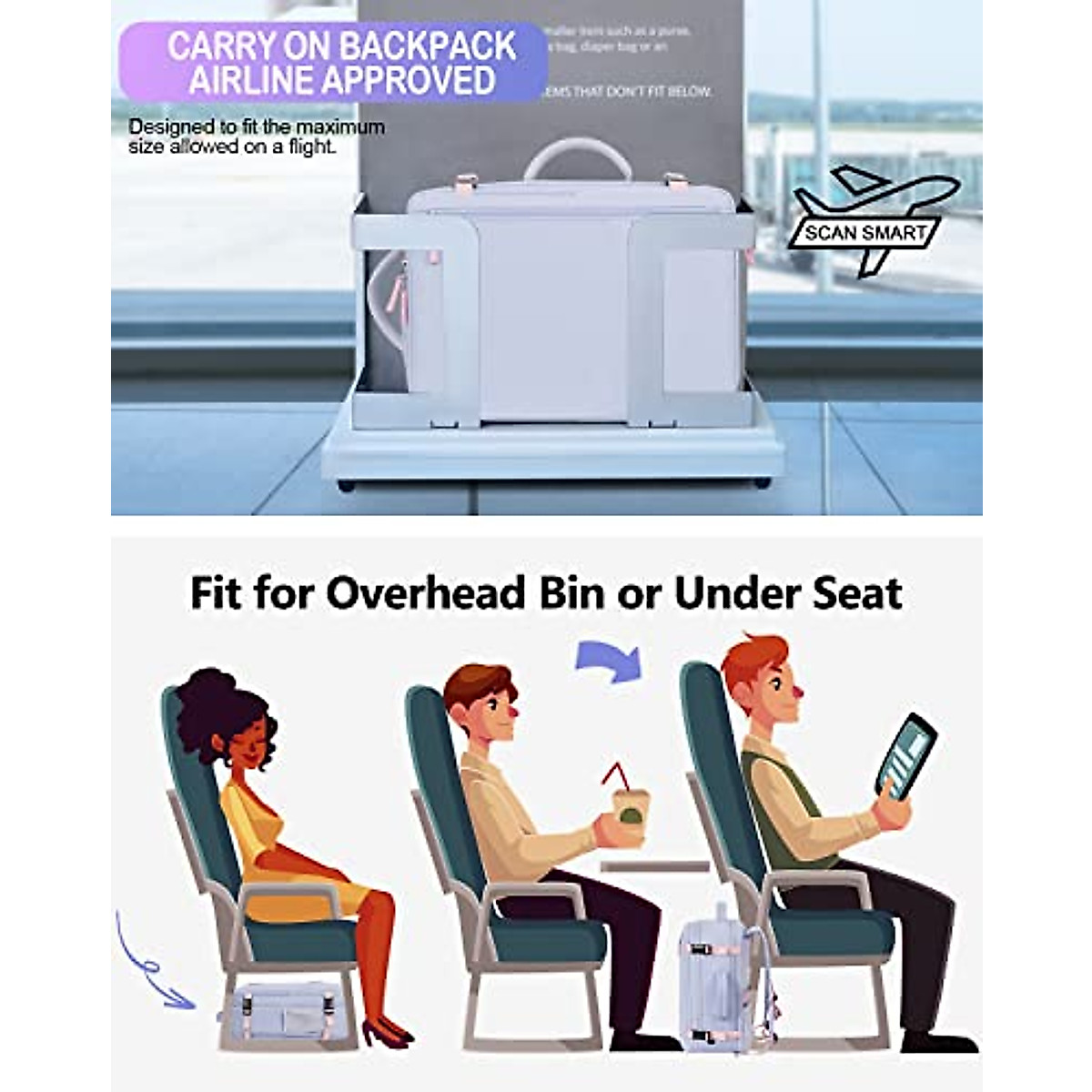 Getravel Travel Backpack for Women, Airline Approved Carry On Luggage As Personal Items, 17.3 inch Laptop Backpack, Waterproof Weekender Bag, Hiking Backpack(Purple)