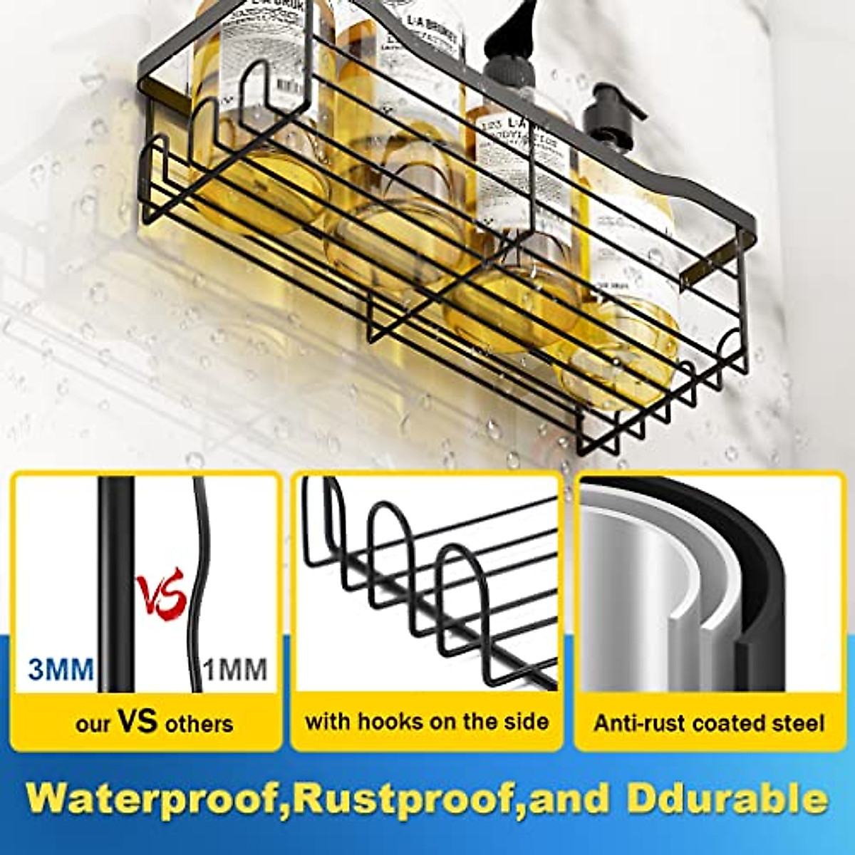 YGMMGY Shower Caddy Bathroom Organizer, Shower Shelves [9-Pack], Adhesive Shower Accessories Organizer, Large Capacity Shower Racks, Rustproof Stainless Steel Bathroom Shower Organizer