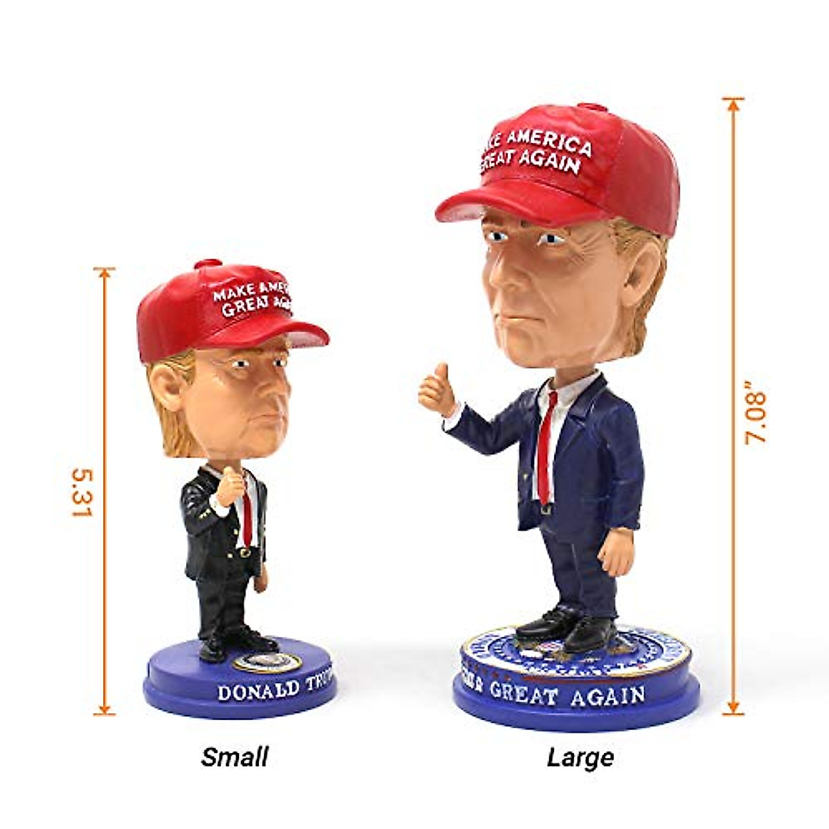 President Trump Bobblehead MAGA Hat 45 2020 Re-Election Classic Red Tie and Thumbs Up for Car, Desk, Office (Small)