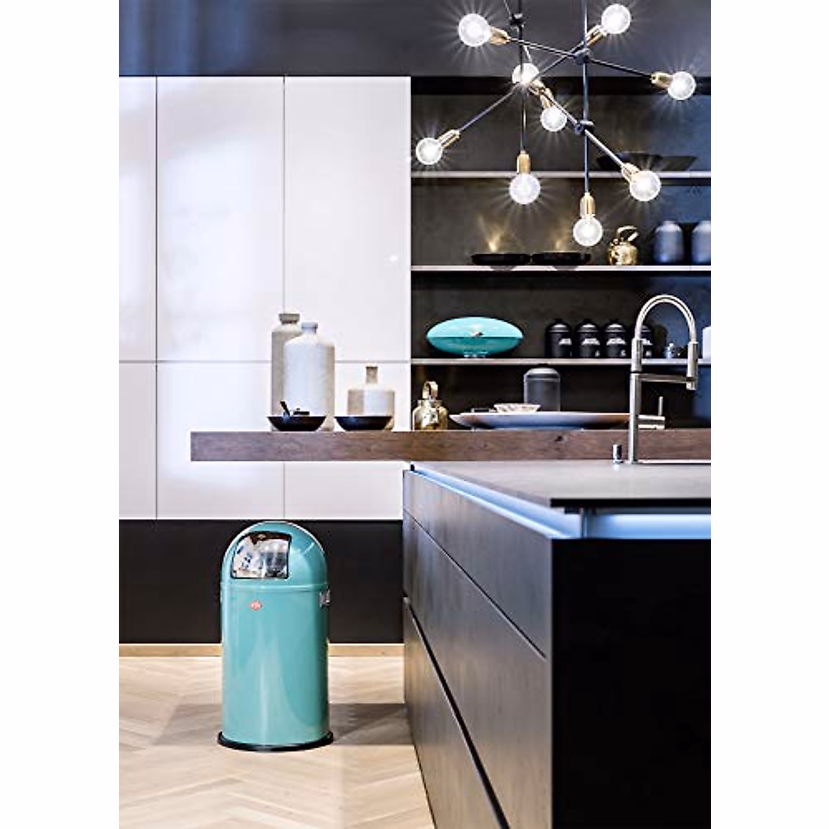 WESCO Pushboy Push Door Trash Can, Turquoise