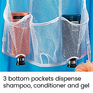 Smooth Trip Mesh Shower Organizer and Hanging Bathroom Caddy with Dispenser Pockets, Movable Hooks and No-Rust Grommets