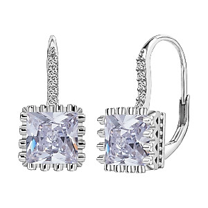 925 Sterling Silver 0.27Inch Princess Cut Cubic Zirconia Leverback Earrings for Women