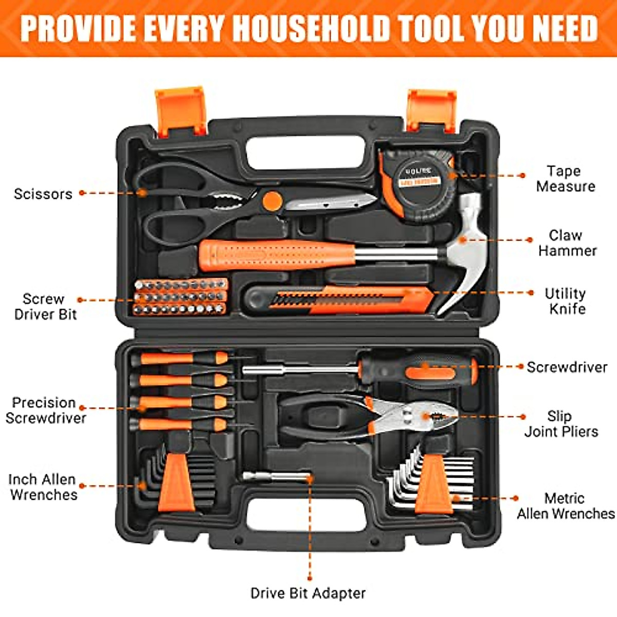 ENGiNDOT Home Tool Kit, 57-Piece Basic Tool kit with Storage Case for Household Repair, Home Improvement and DIY Project