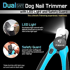 iToleeve LED Dog Nail Clipper with Light, Illuminates Cat & Dog Nails or Bloodline, Extra Sharp for Hard Claws, Dog Nail Trimmers with Quick Sensor and Safety Guard, Avoid Over-Cutting Toenail