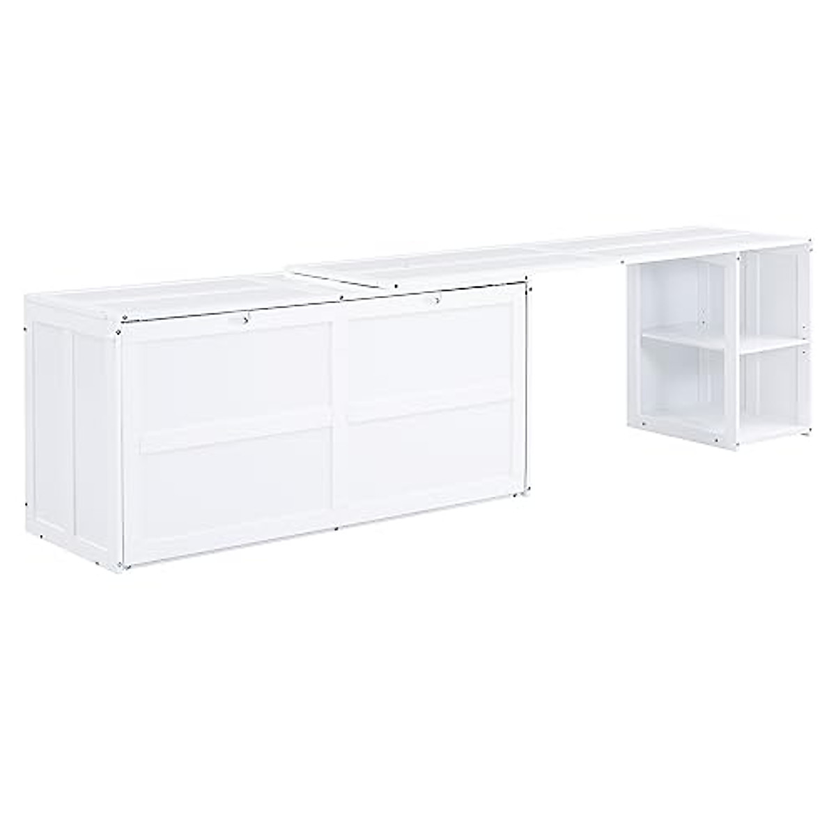 RORIGAT Queen Size Murphy Bed Foldable with Rotable Desk and Shelves, Multifunctional Floor Bedframe, Space Saving Design, for Bedroom Guest Room, White