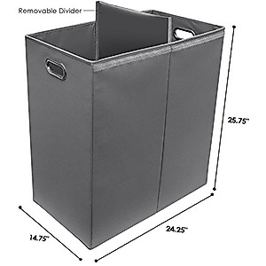Sorbus Laundry Hamper with Lid Closure – Foldable Double Sorter Detachable Cover and Divider, Built-in Handles for Easy Transport, Grey