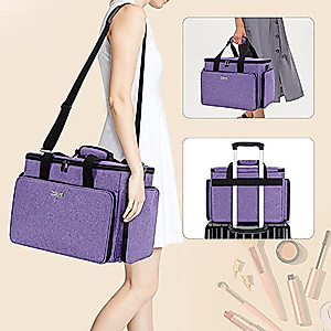 BAFASO Large Cosmetic Bag Makeup Bag with Adjustable Dividers, Travel Makeup Case Holds Cosmetics and Hair Supplies, Purple