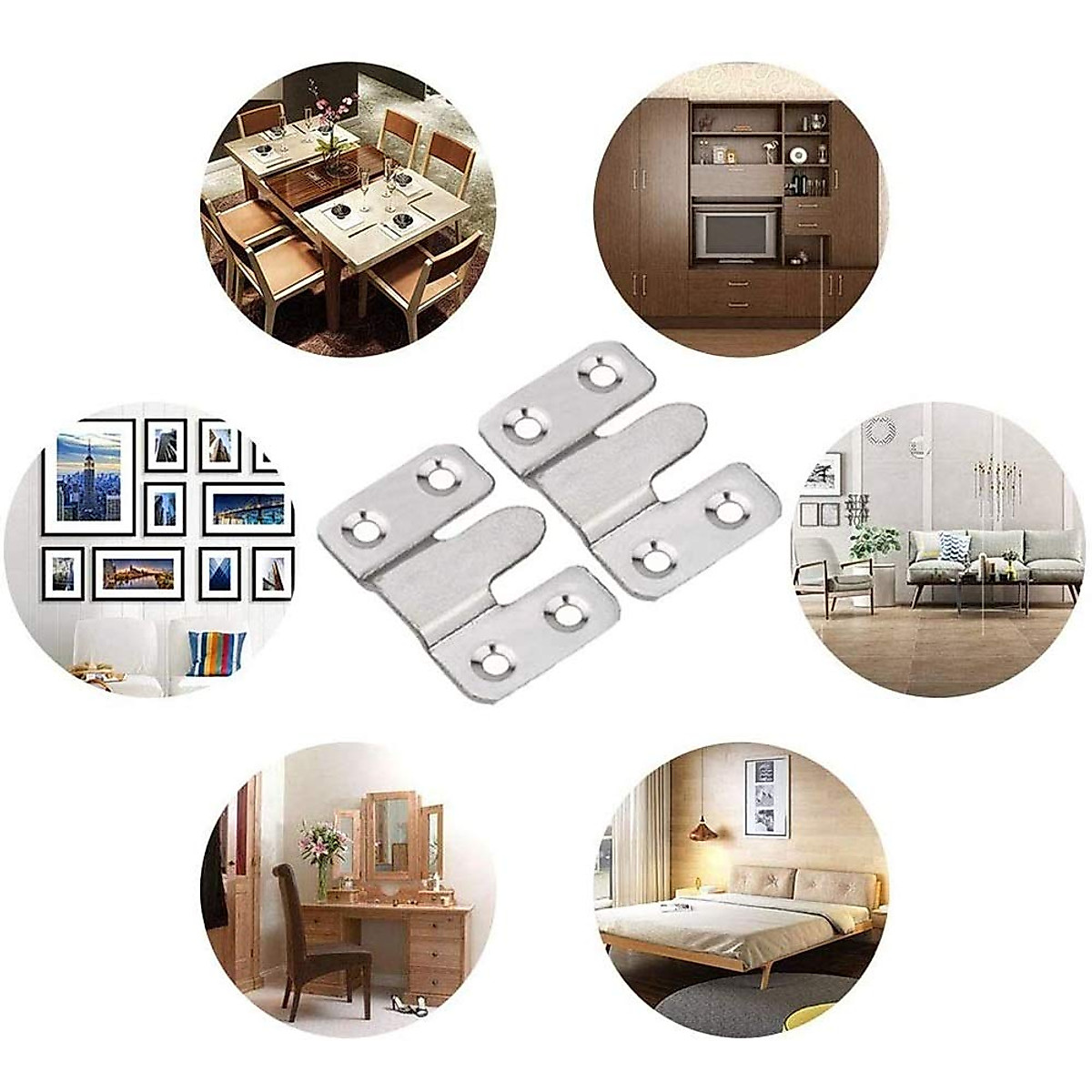 4 Pairs Flush Mount Bracket,Interlocking Furniture Connector,Stainless Steel Heavy Duty Photo Frame Hook Picture Hanger for Large Picture Display Art Gallery Wall Mount Hardware (Large-4 Pairs)