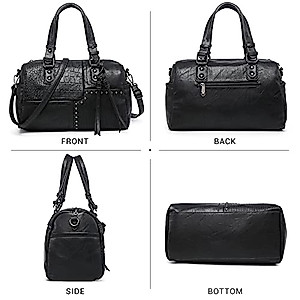 Dasein Women Soft Vegan Leather Barrel Bags Large Hobo Top Handle Work Totes Satchel Handbags Shoulder Purse (Black)