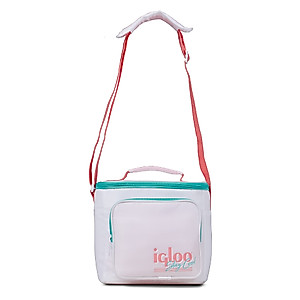 Igloo 90s Retro Collection Square Lunch Box Cooler with Front Pocket and Adjustable Strap, White