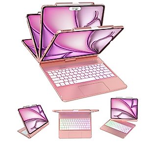 Keyboard Case for iPad Air 13 inch (M2) 2024, Touch iPad 12.9 inch 4th 3rd Generation Case with Keyboard 2020/2018,7 Colors Backlits Keyboard with Trackpad,Magic 360° Rotatable,Pencil Holder-Rose Gold