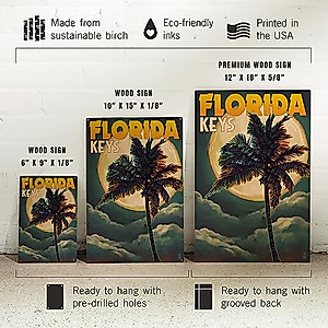 Lantern Press 6x9 Inch Wood Sign, Ready to Hang Wall Decor, Florida Keys, Palms and Moon