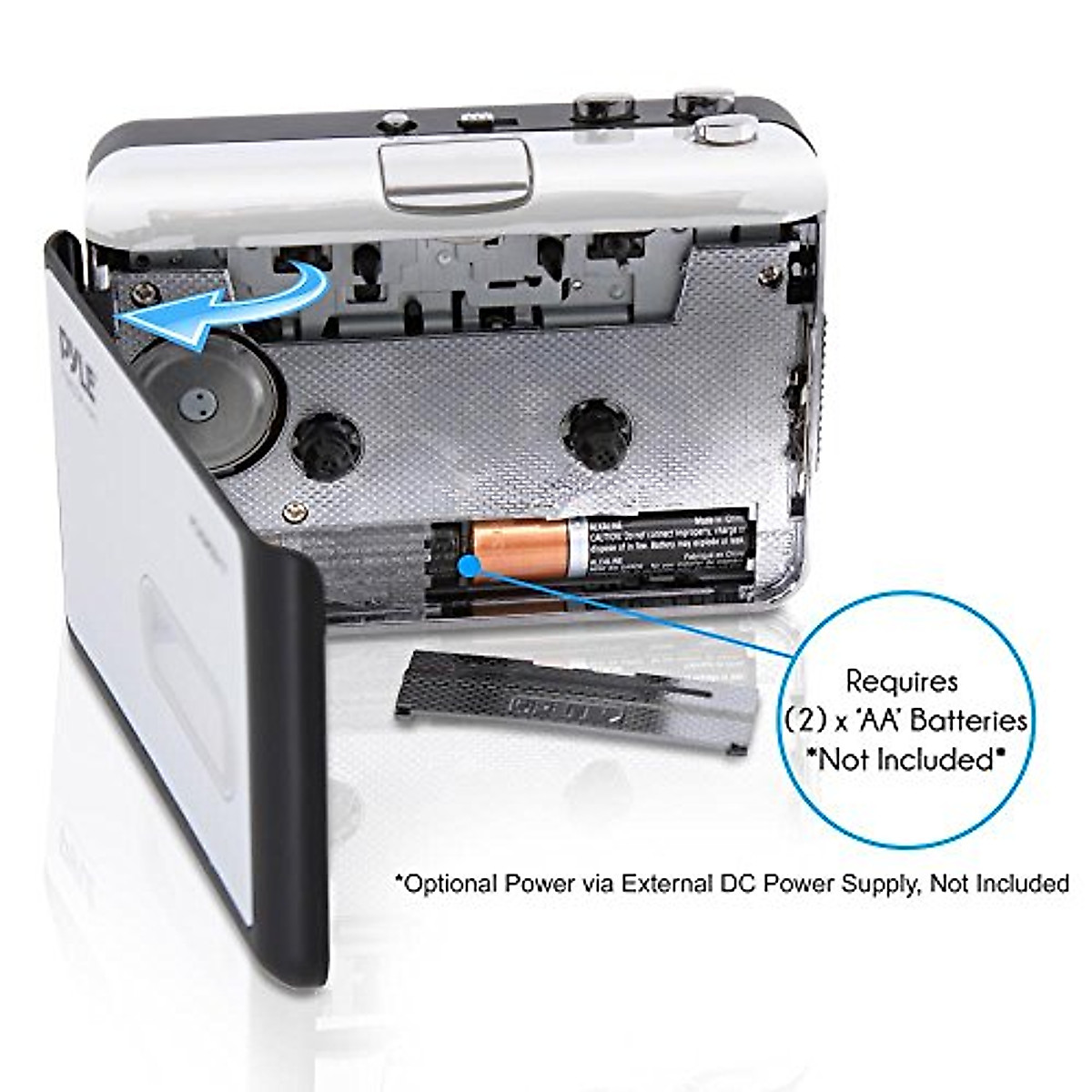 2-in-1 Cassette-to-MP3 Converter Player Recorder - Portable Battery Powered Tape Audio Digitizer, USB Walkman Cassette Player with Manual/Auto Record, 3.5mm Audio Jack, Headphones, Power Cable - Pyle