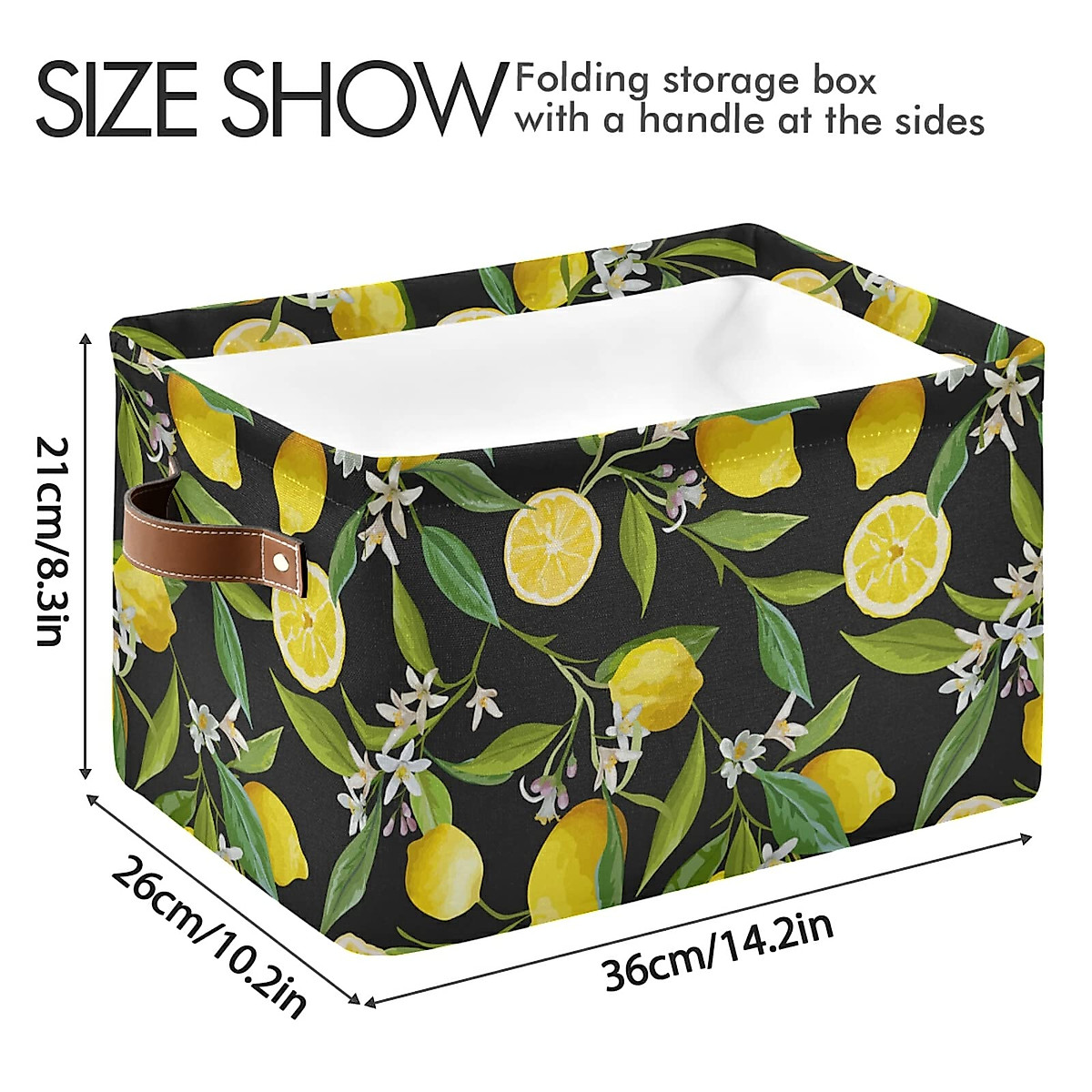 xigua Lemon Flower Storage Baskets,Large Decorative Collapsible Rectangular Canvas Fabric Storage Bin for Home Office(15x11x9.5inch,1 Pack)