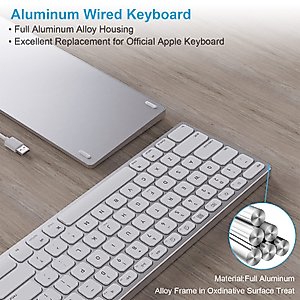 All-Aluminum Wired Keyboard for Apple Mac OS,Plug-n-Play Cable Connection in USB-A+C Port,Full Size USB Keyboard with Numeric Keypad for iMac/Mac Mini or MacBook Pro/Air Laptop