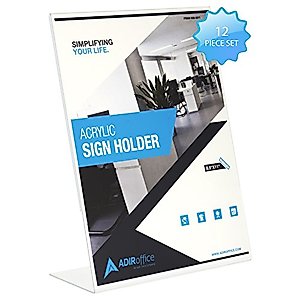 Adir Plexi Acrylic Sign Holder 8.5" X 11" - Shatter Resistant Acrylic Sign Holder - Great for Brochures, Advertising Pamphlets and Restaurant Menus - Pack of 12