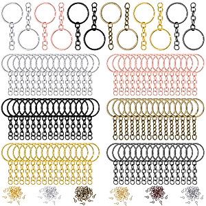 360 Pieces Keychain Rings for Crafts Including 90 Pieces Keychain Rings with 90 Pieces Open Jump Rings Connectors 180 Pieces Small Screw Eye Pins Hooks for DIY Keychain Supplies(Mixed Color,25 mm)