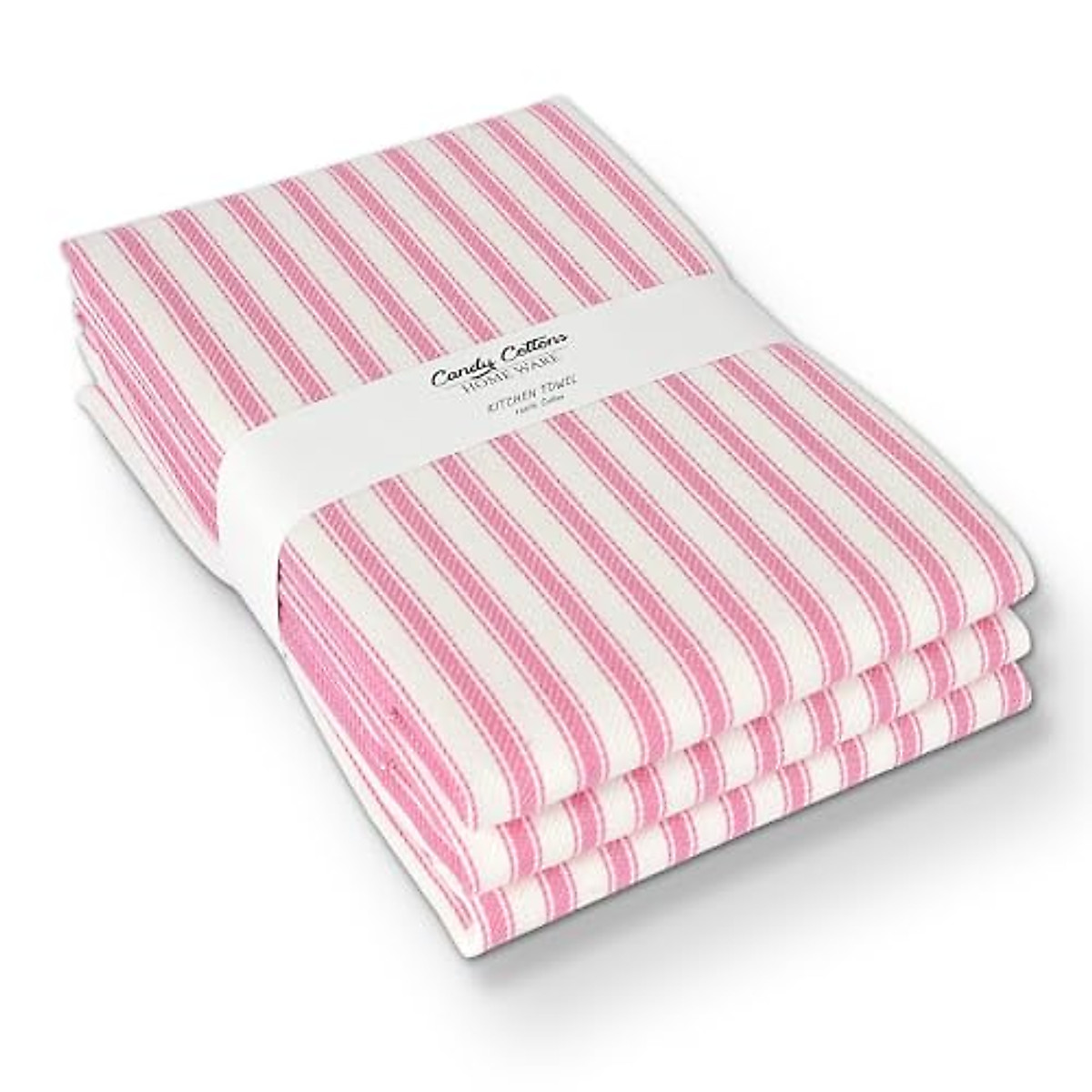 Candy Cottons Stripe Kitchen Towels Decor Hanging Loop Dish Towels Boho Stripe Absorbent Festive Gift Set of 3 Pantry Reusable 18x28 Inch Kitchen Dish Towels|Trendy Spring French Stripe| Pink