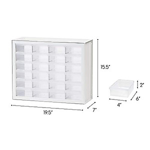 IRIS USA 24 Drawer Stackable Storage Cabinet for Hardware Crafts and Toys, 19.5-Inch W x 7-Inch D x 15.5-Inch H, White - Small Brick Organizer Utility Chest, Scrapbook Art Hobby Multiple Compartment
