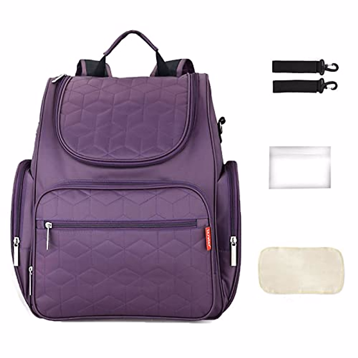 insular Diaper Bag Backpack, Multi-Function Travel Back Pack, Waterproof Changing Bag for Mom Girls, Large Capacity Baby Bag with Stroller Straps and Changing Pad, Purple