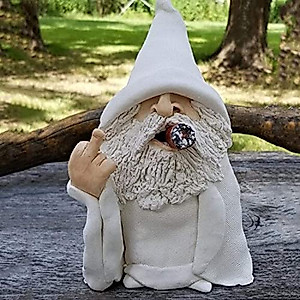 SIMAYA Smoking Wizard Gnome, Naughty Garden Gnome, Polyresin Garden Sculpture, Middle Finger Gnome Statue, Funny Lawn Figurine for Lawn Yard Balcony Porch Patio Home Ornaments Outdoor Decorations