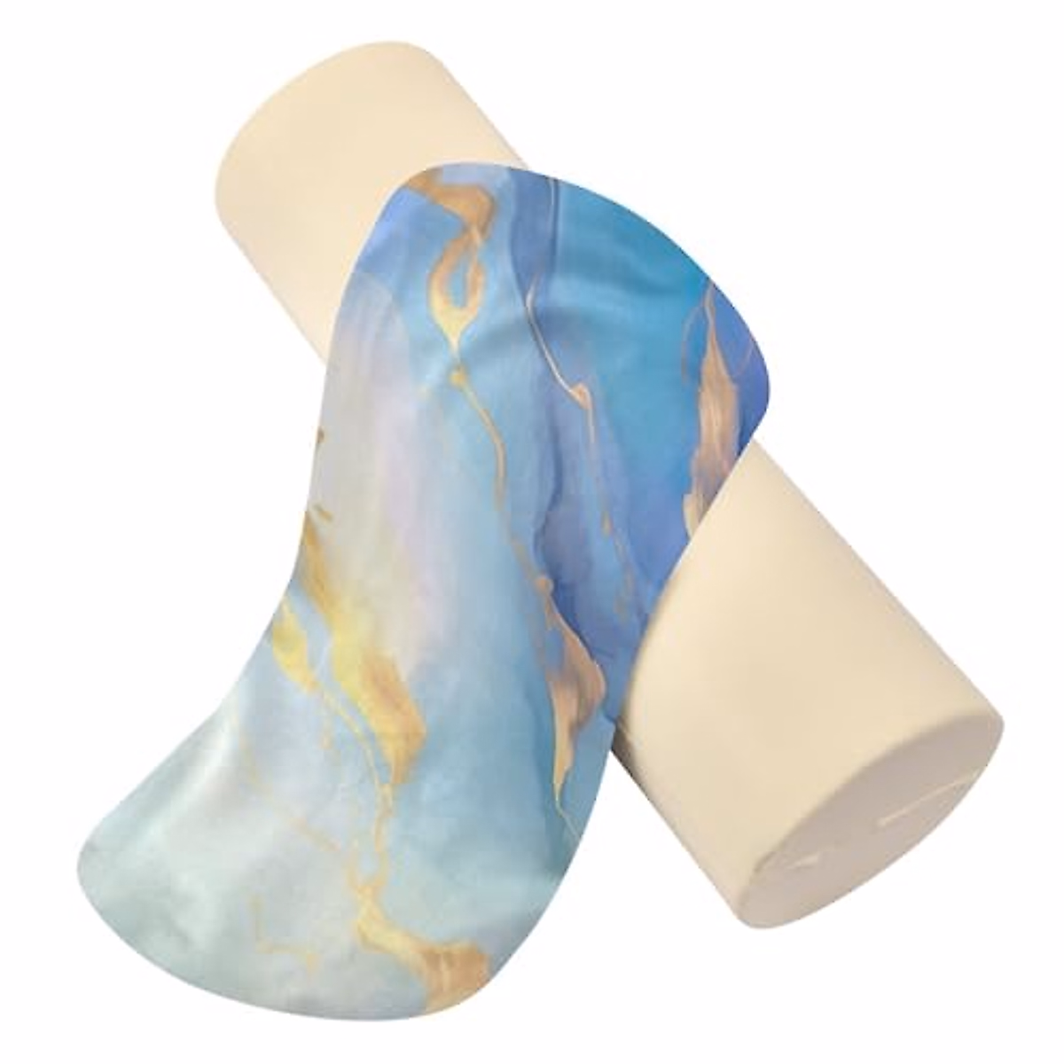 SDMKA Blue Gold Marble Cervical Neck Roll Pillow - Bolster Memory Foam Pillow for Neck Pain Relief, 5.5 x 17 Inch Cylinder Pillow, Perfect Sleeping Support