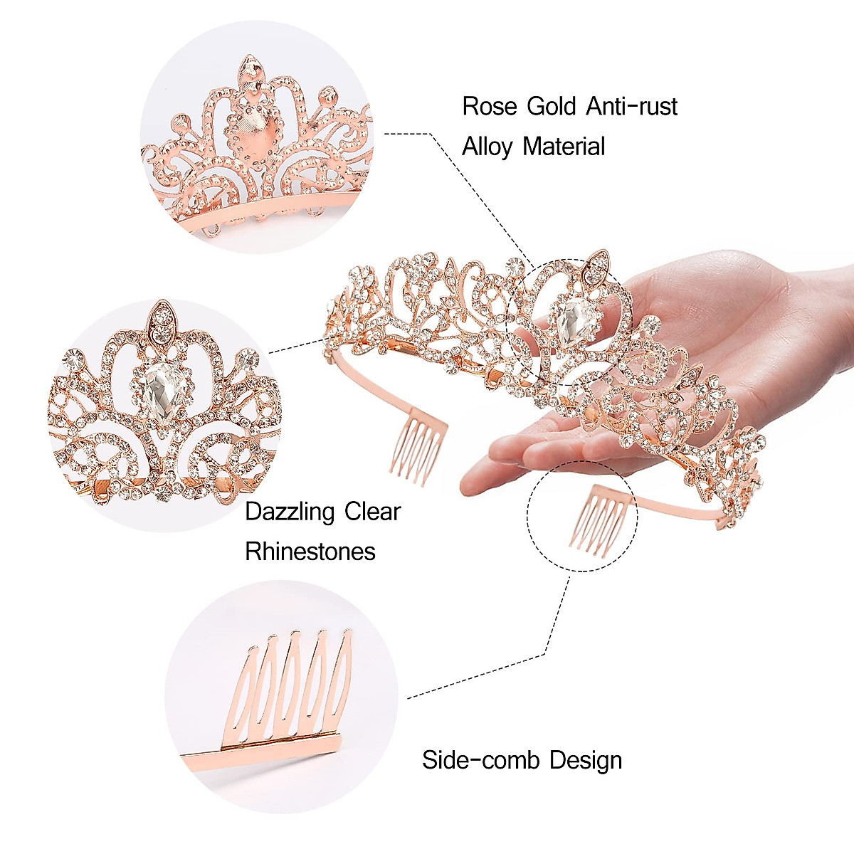 Bride To Be Sash & Bride Crown Kit, CIEHER Bridal Shower Decorations Rose Gold Bachelorette Party Decorations Queen Princess Crown for Women Girls, Bridal Tiara Gifts for Bride Crytal Crown and