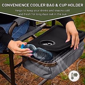 TIMBER RIDGE Lightweight Camping Chair, Portable Laurel Director's Chair with Foldable Side Table, Cooler Bag & Mesh Pocket, Compact Outdoor Folding Lawn Chair, Supports 300lbs, Grey