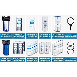 Geekpure 10-Inch Whole House Clear Water Filter Housing with Wrench and Bracket -4.5 x 10 Inch-1" Port-Pack 2