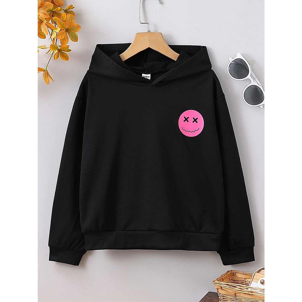 SOLY HUX Girl's Graphic Hoodie Sweatshirt Letter Print Pullover Tops Drop Shoulder Shirt Black 11-12Y