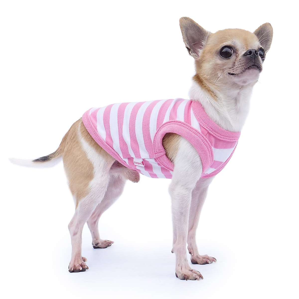 Frienperro Dog Shirt, 2-Pack Dog Clothes for Small Dogs Girl, Breathable Cotton Striped Chihuahua Clothes Boy, Sleeveless Small Pet Puppy Clothes Outfit Cat Tank Top Vest,Green & Pink XS