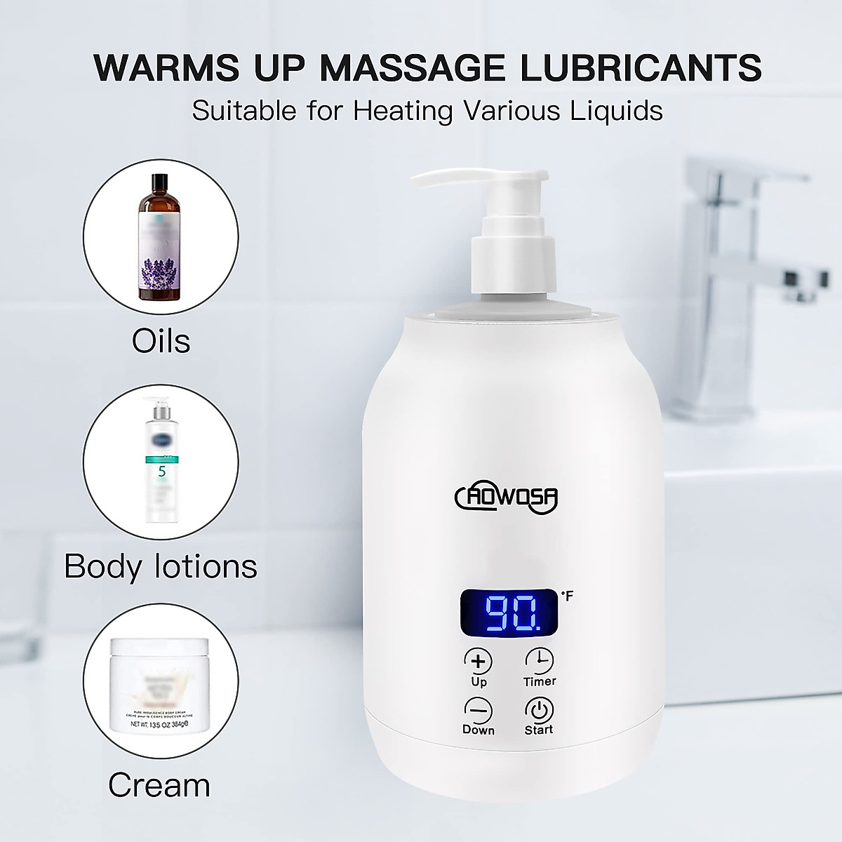 AOWOSA Massage Oil Warmer Bottle Professional Electric Lotion Digital Heater for SPA, Automatic Oil Warmer Heated Oil Lotion Cream for SPA, Salon, Barber Shops, Home, with Two Oil Bottle Dispenser