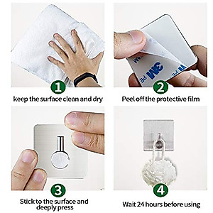 SUNDOKI Adhesive Wall Hooks, Bathroom Towel Hooks Hanger Stainless-Steel Waterproof Self-Adhesive Hooks for Coat, Hat, Towel Robe Rack (4 Pack)