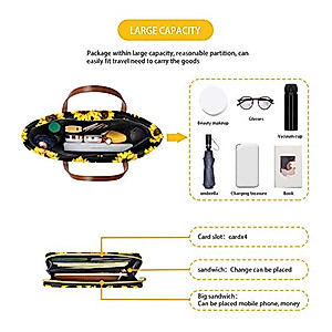 Yiekeluo Sunflower Butterfly Print Large Neoprene Top Handle Bag and Leather Wallet Purse 2 Piece Set for Women Ladies Gifts Elegant Shoulder Bags