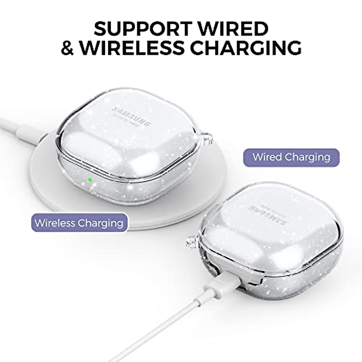 AhaStyle Compatible with Samsung Galaxy Buds 2 Pro Case/Galaxy Buds 2 Case/Galaxy Buds Pro Case/Galaxy Buds Live Case Transparent Cover [Anti-Yellowing] (Shine)