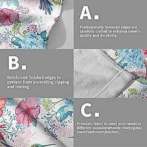 Pink Blue Floral Hand Towels Hummingbird Wild Floral Kitchen Dish Towel Set of 2 Spring Summer Decor Towel Set for Bathroom, Hotel, Gym and Spa